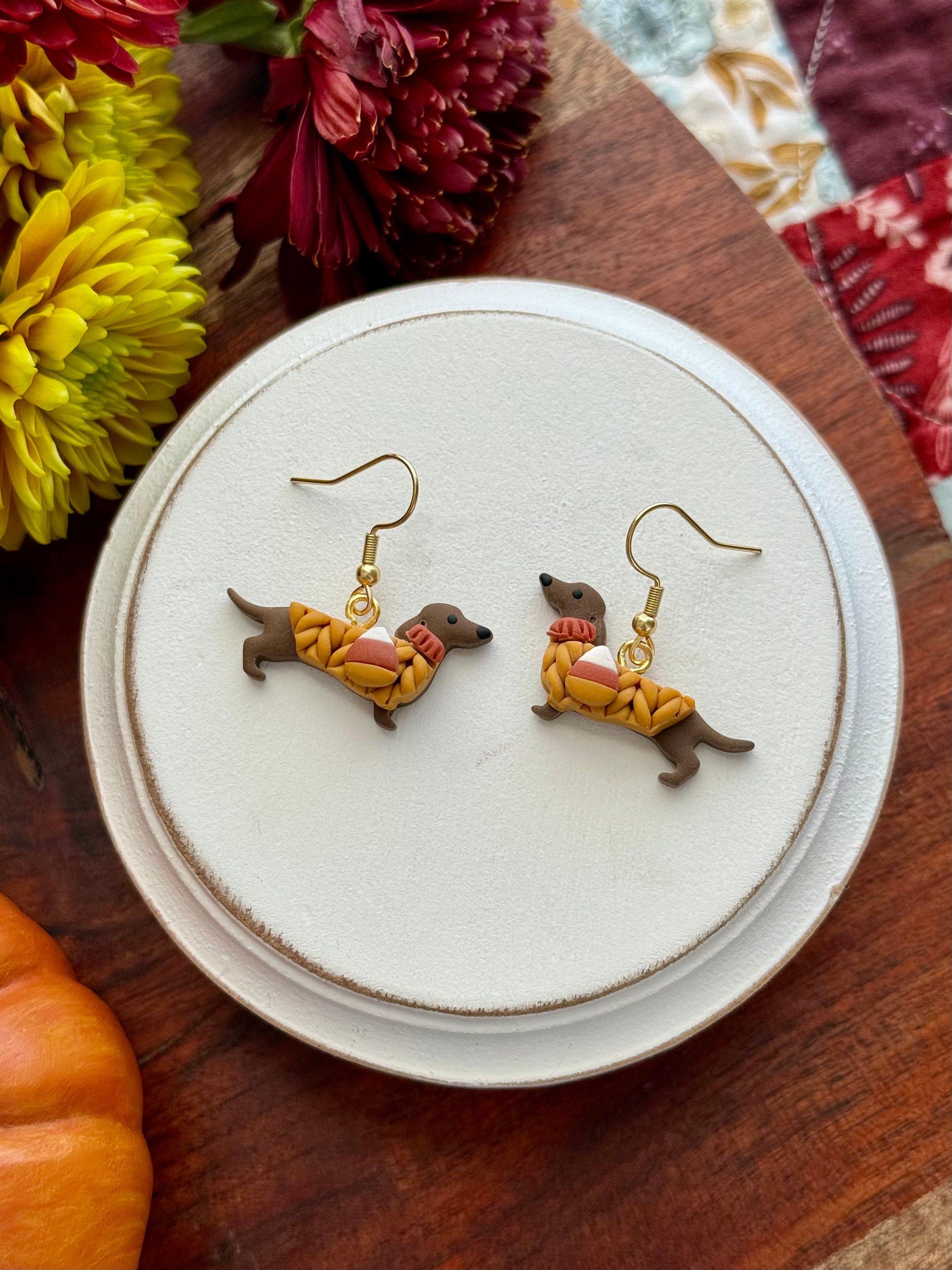 Candy Corndog Dangles / Weiner Dog in Candy Corn Sweater Orange Candy ...