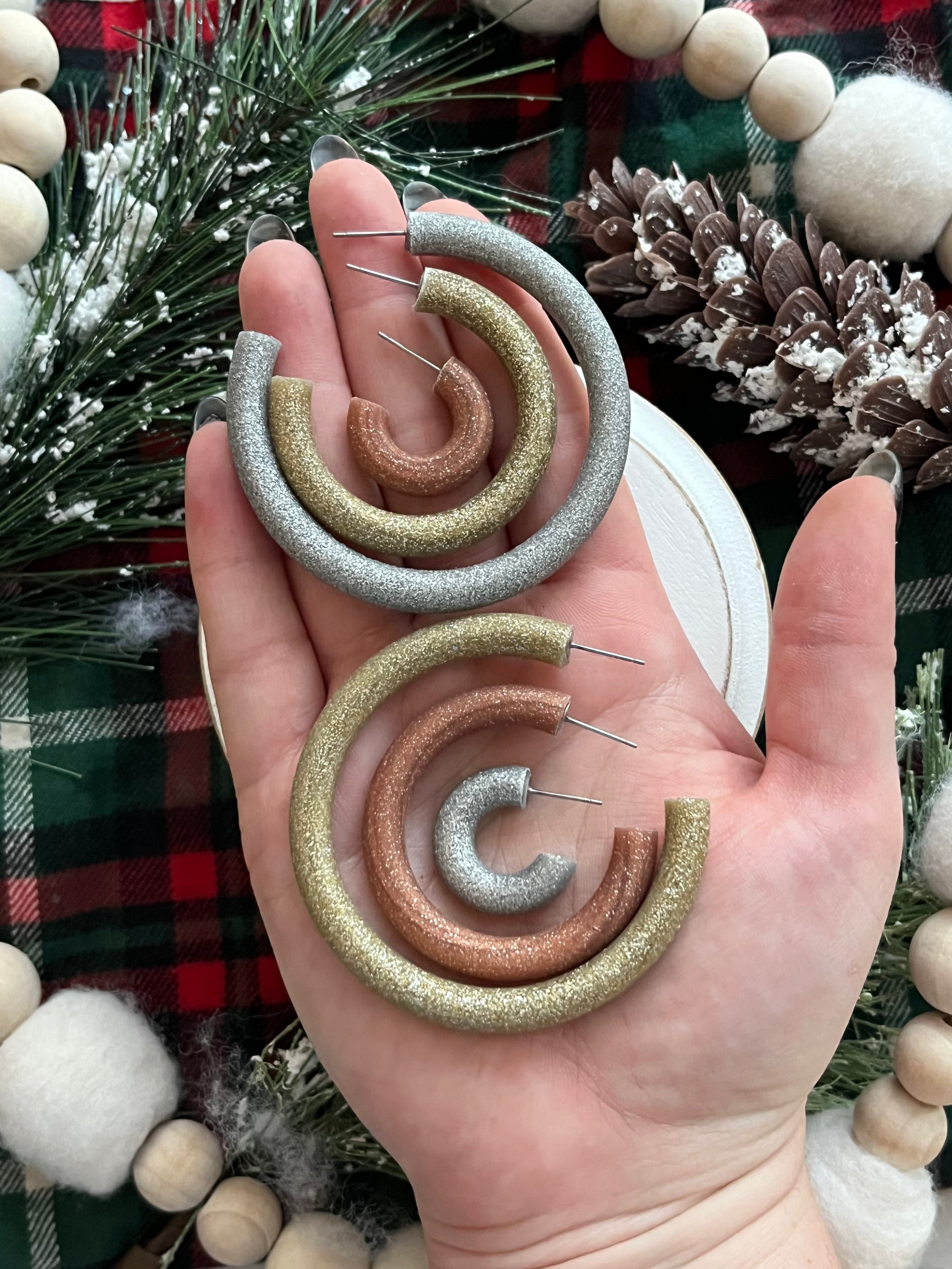 *LIMITED EDITION* Glitter Hoops / Handmade Polymer Clay Sparkly Gold ...