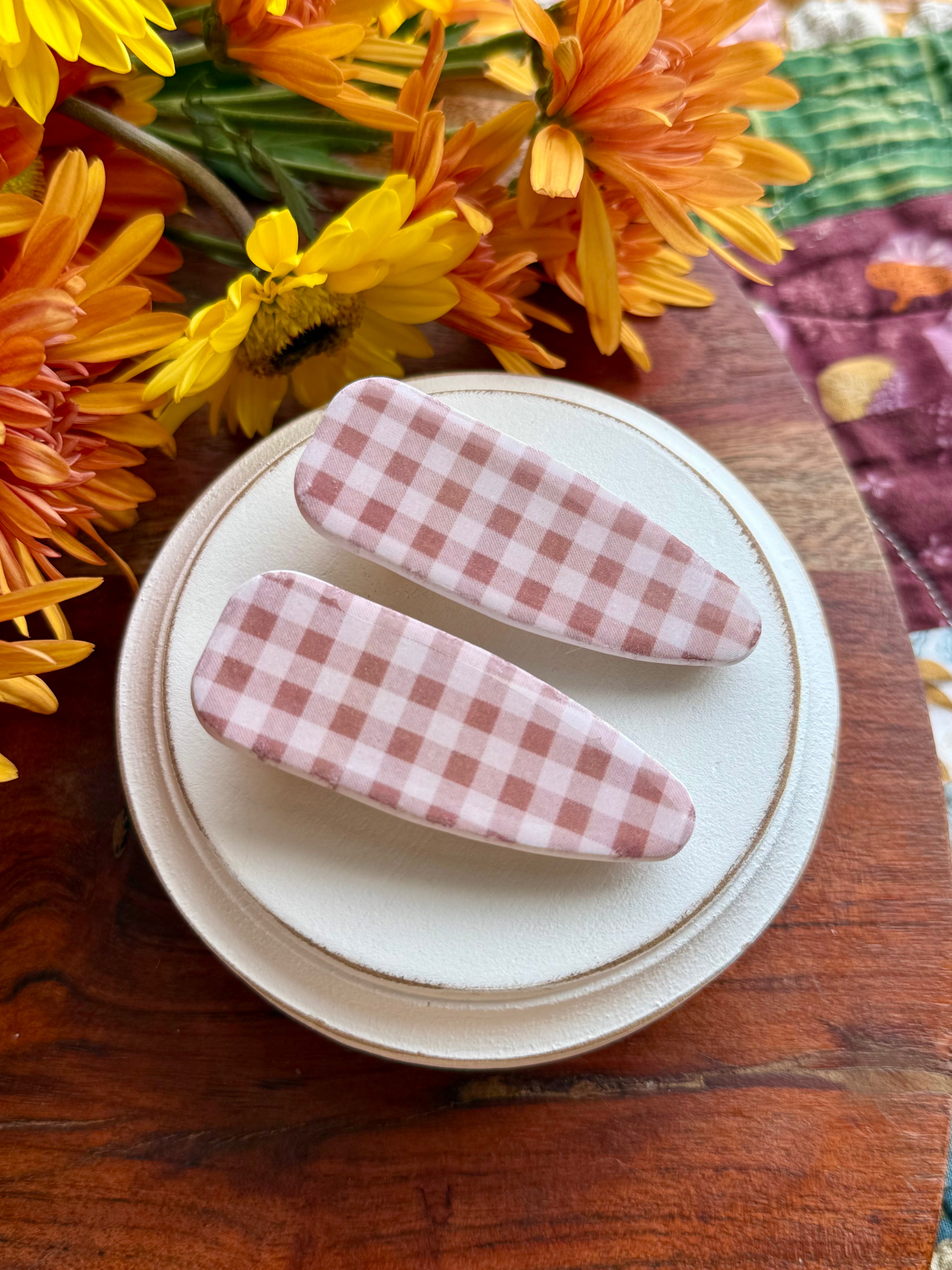 Mabel Hair Clip / Brown Gingham Handmade Polymer Clay Nickel Free Hair ...