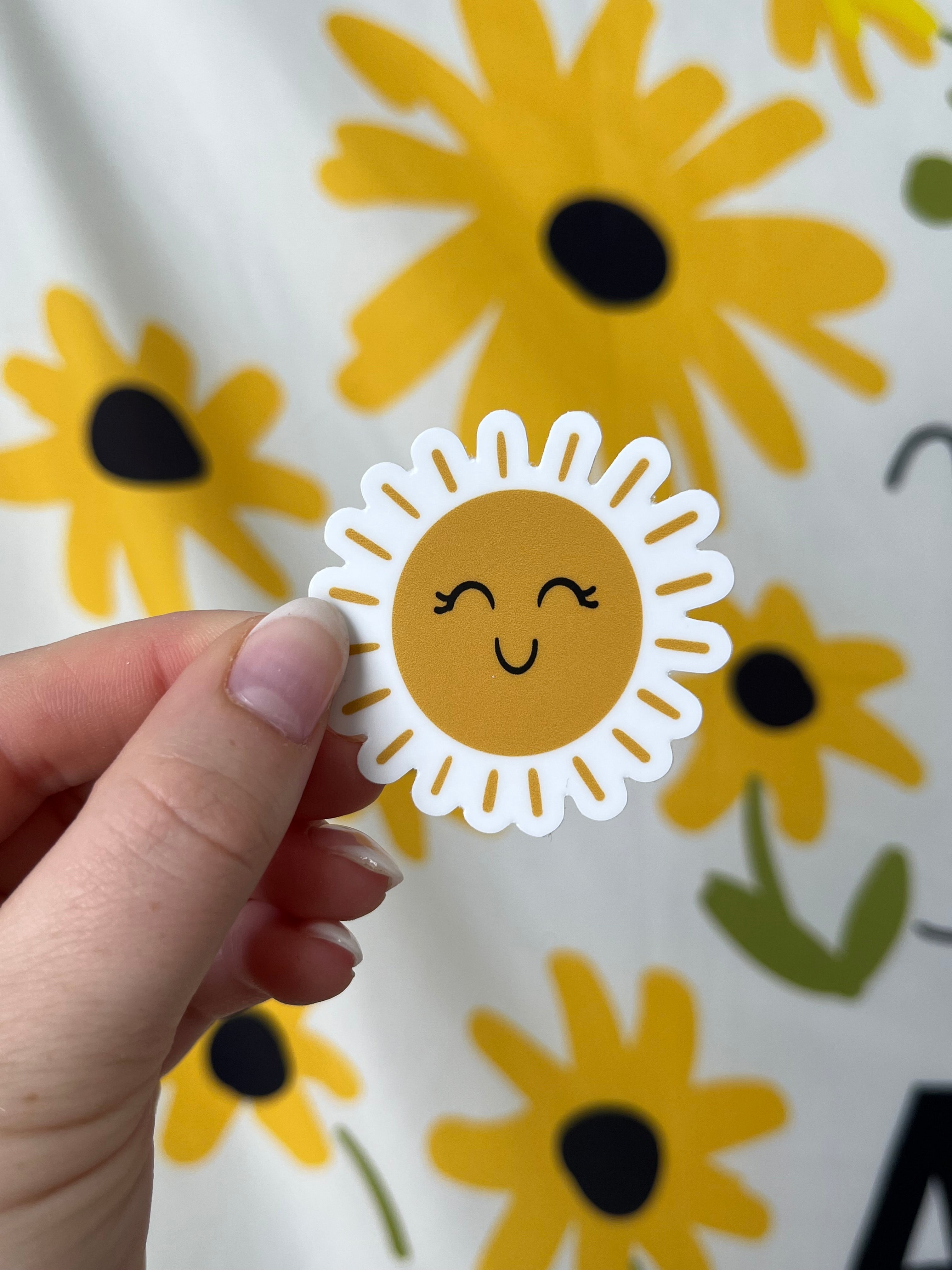 Smiley Sun Sticker / Sun Hand Drawn Premium Vinyl Sticker – Happy and ...